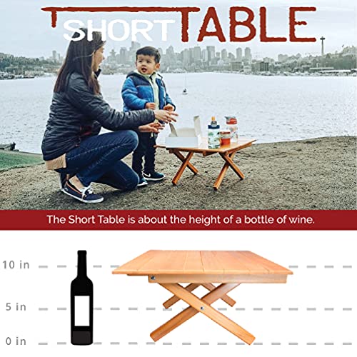 SHORT TABLE Simple Setup All-Purpose Use and Portability - Beach, Picnic, Camp, Or As A Gift - Original Slatted Table (Height 10β)