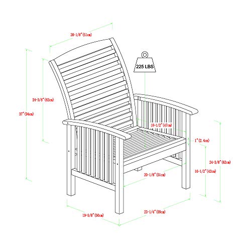 Walker Edison Rendezvous Modern 2 Piece Solid Acacia Wood Slat Back Outdoor Dining Chairs, Set of 2, Grey Wash