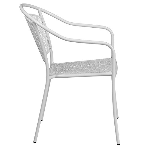 Flash Furniture Commercial Grade 5 Pack White Indoor-Outdoor Steel Patio Arm Chair with Round Back