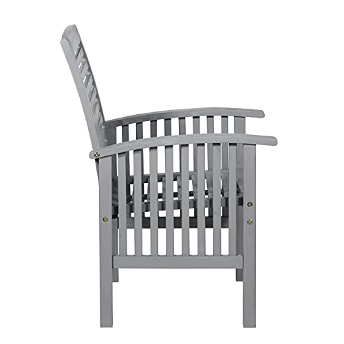 Walker Edison Rendezvous Modern 2 Piece Solid Acacia Wood Slat Back Outdoor Dining Chairs, Set of 2, Grey Wash