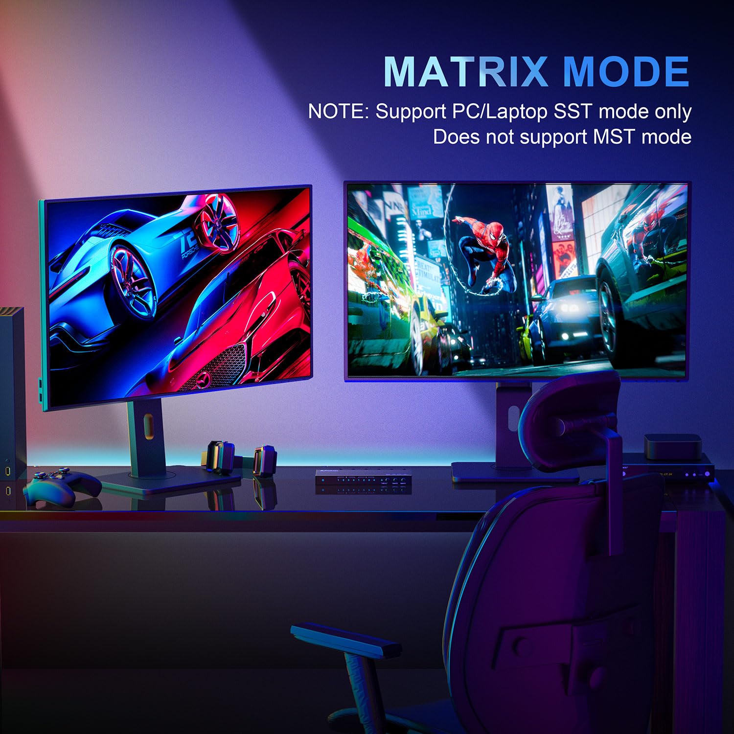 4K 60Hz HDMI Matrix 4x2, PORTTA 4 in 2 Out Switch Splitter with Toslink 3.5mm Audio Extractor, ARC, 16 EDID Modes, 4K Downscale, and IR Remote Support HDMI 2.0b HDCP 2.3/2.2 HDR 3D