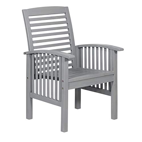 Walker Edison Rendezvous Modern 2 Piece Solid Acacia Wood Slat Back Outdoor Dining Chairs, Set of 2, Grey Wash
