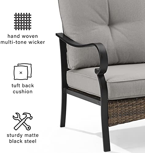 Crosley Furniture KO70350MB-TE Dahlia Outdoor Metal and Wicker 2-Piece Sofa Set (Sofa, Coffee Table), Matte Black with Taupe Cushions