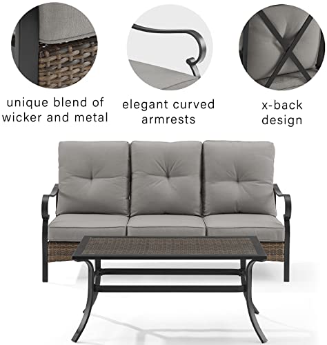 Crosley Furniture KO70350MB-TE Dahlia Outdoor Metal and Wicker 2-Piece Sofa Set (Sofa, Coffee Table), Matte Black with Taupe Cushions