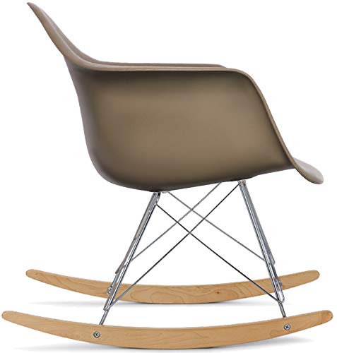 2xhome Rocking Chair with Chrome Eiffel Base Patio Lounge Nursery Armchair, Taupe Grey