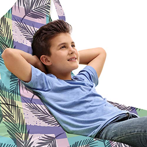 Lunarable Jungle Lounger Chair Bag, Concept of Caribbean Leaves on a Colorful Background Beachy Paradise, High Capacity Storage with Handle Container, Lounger Size, Pale Eggplant Multicolor