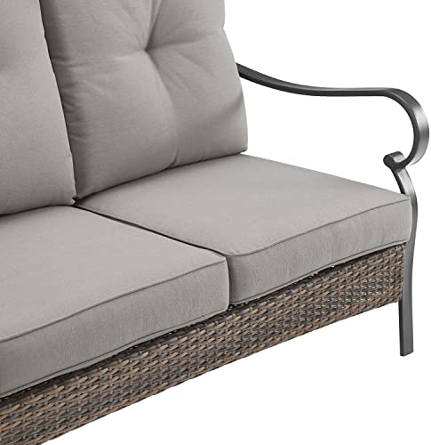 Crosley Furniture KO70350MB-TE Dahlia Outdoor Metal and Wicker 2-Piece Sofa Set (Sofa, Coffee Table), Matte Black with Taupe Cushions