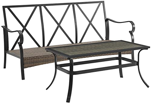 Crosley Furniture KO70350MB-TE Dahlia Outdoor Metal and Wicker 2-Piece Sofa Set (Sofa, Coffee Table), Matte Black with Taupe Cushions