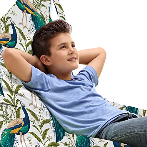 Lunarable Exotic Lounger Chair Bag, Peacocks Flowers and Leaves Vintage Hand Drawn Illustration in Watercolor Style, High Capacity Storage with Handle Container, Lounger Size, Multicolor