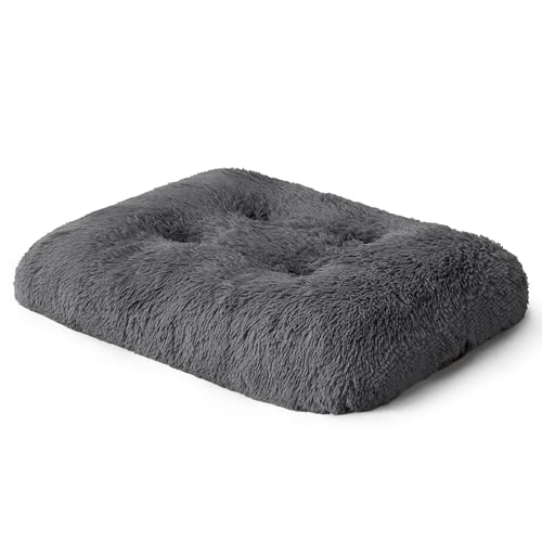 Bedsure Large Dog Bed Washable, Plush Calming Dog Crate Beds for Large Breed, Fulffy Dogs Sleeping Mat, Anti-Slip Pet Kennel Pad, 35" x 23", Dark Grey
