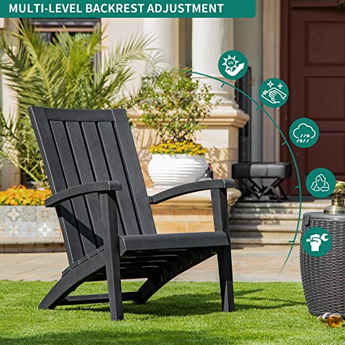 YITAHOME Adirondack Chair for Outdoor Patio, Weatherproof Maintenance-Free Patio Chair, Easy Assembly, Screw Hidden Outdoor Chairs for Patio, Fire Pit, Deck, Yard, Pool, Campfire - 1 Pack, Black