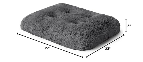 Bedsure Large Dog Bed Washable, Plush Calming Dog Crate Beds for Large Breed, Fulffy Dogs Sleeping Mat, Anti-Slip Pet Kennel Pad, 35" x 23", Dark Grey