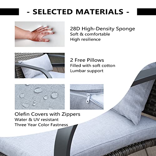 Olmia Outdoor Bar Stools Set 0f 2, 2 PC Wicker Bar Stools Rattan Patio Bar Stools with Gray Cushions and Pillows, Brown Outside Bar Rattan Counter Stools with Foot-Rest - Steel Frame