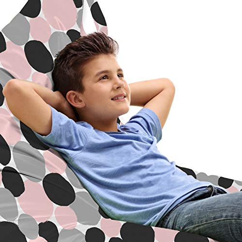 Lunarable Polka Dot Lounger Chair Bag, Contemporary Style Hand Drawn Shapes Pattern with Varied Colors, High Capacity Storage with Handle Container, Lounger Size, Pale Pink Grey and Black