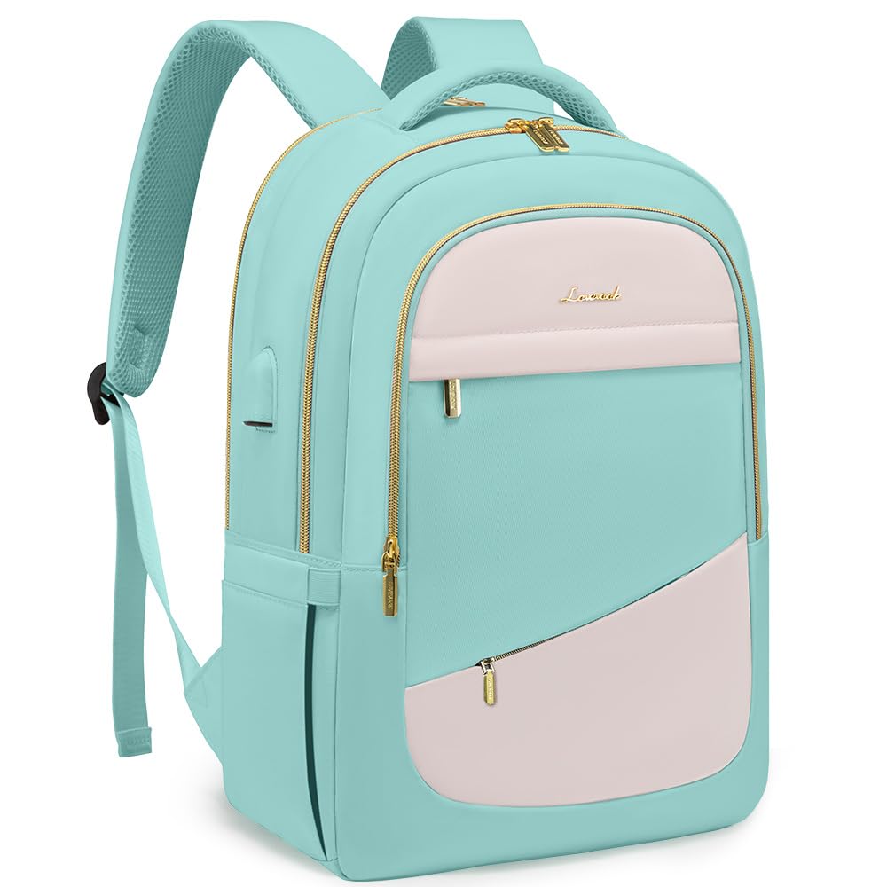 LOVEVOOK Laptop Backpack for Women,15.6 Inch College Travel Computer Back Pack, Backpacks with USB Port,Work Business Water Resistant Bag with Laptop Compartment for Teacher Nurse,Green-White