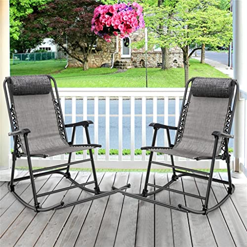 PDGJG 2 Piece Patio Camping Rocking Chair Folding Rocking Chair Footrest