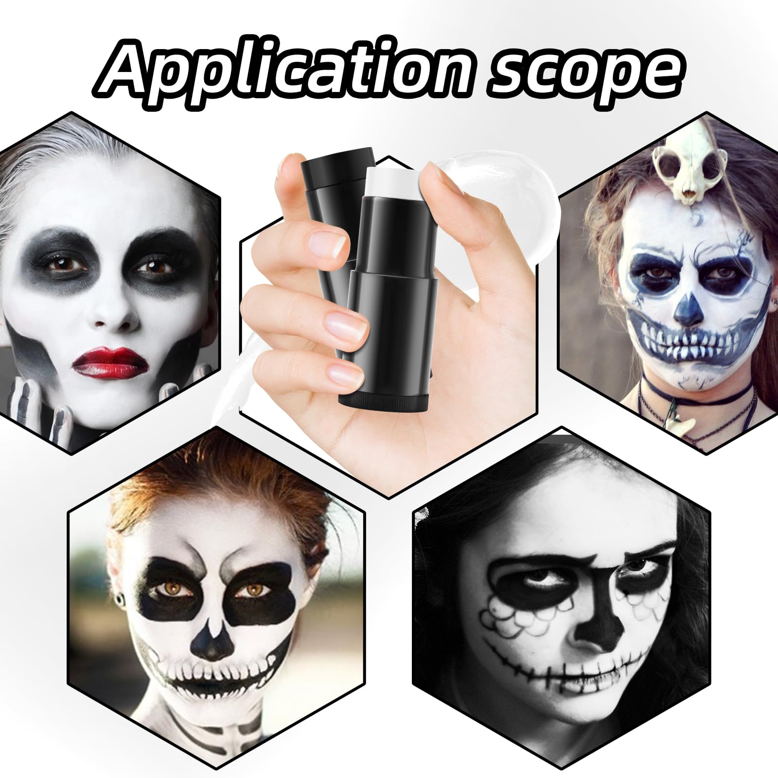 2 Pack Black White Face Paint Stick, Each Color 1 oz Cream Blendable Halloween Face Body Eye Painting Sticks for Sports Events Special Effects Makeup Kit, Full Coverage Skin Paints for Adults Kids