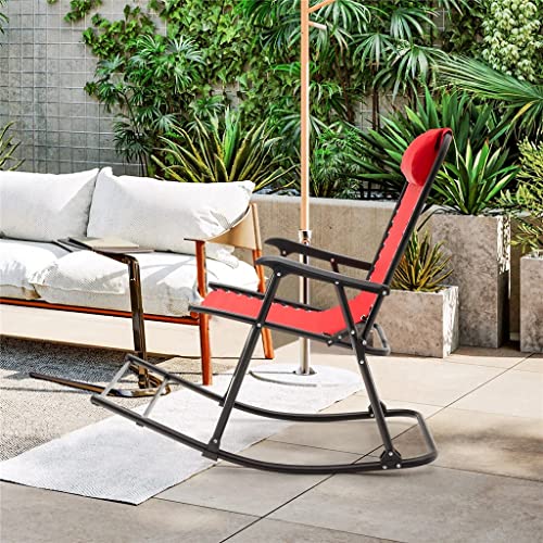 PDGJG Patio Camping Rocking Chair Folding Rocking Chair Footrest Lightweight Outdoor Red
