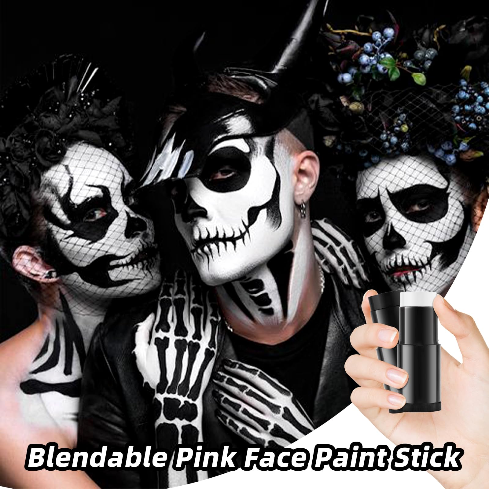 2 Pack Black White Face Paint Stick, Each Color 1 oz Cream Blendable Halloween Face Body Eye Painting Sticks for Sports Events Special Effects Makeup Kit, Full Coverage Skin Paints for Adults Kids