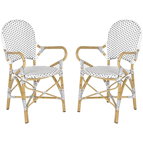 Safavieh Outdoor Collection Hooper Grey/White/Light Brown Stacking Bistro Arm Chair (Set of 2)
