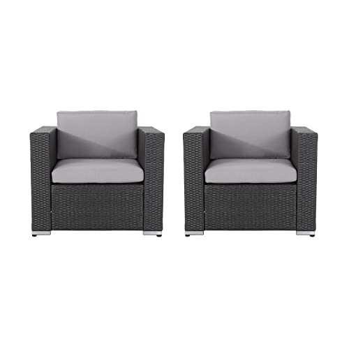 Christopher Knight Home Murano Outdoor Wicker Club Chair with Water Resistant Cushions, 2-Pcs Set, Grey / Silver