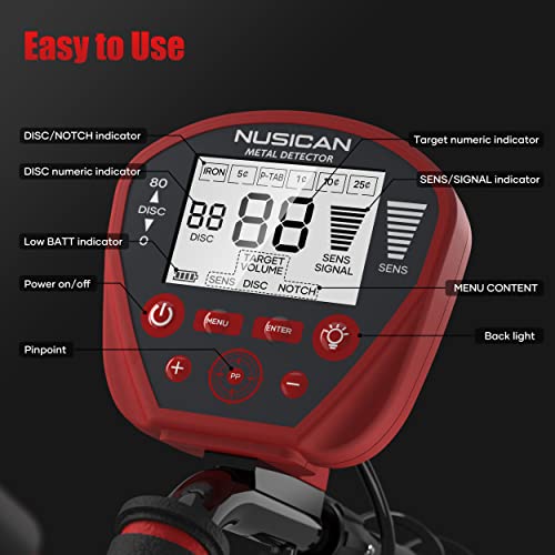 Metal Detector for Adults Professional, NUSICAN IP68 Waterproof 10" Searching Coil ,Ergonomic Design ,Adjustable Stem Detector for Adults and Teens, 4 Detection Modes High Accuracy, with Headphone