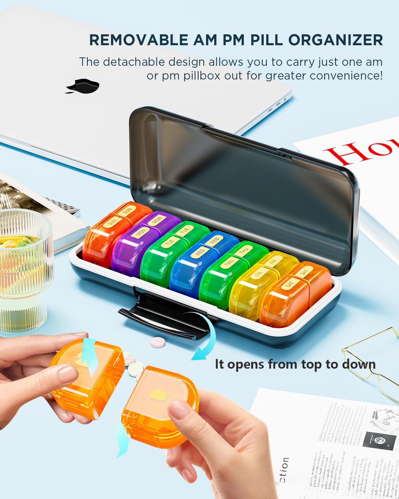 Pill Organizer 2 Times a Day, Large Weekly AM PM Pill Organizer, Acedada Twice Daily Pill Box 7 Day with Detachable Compartment, Big Medicine Container Case Holder for Vitamin Fish Oil Supplement, DG