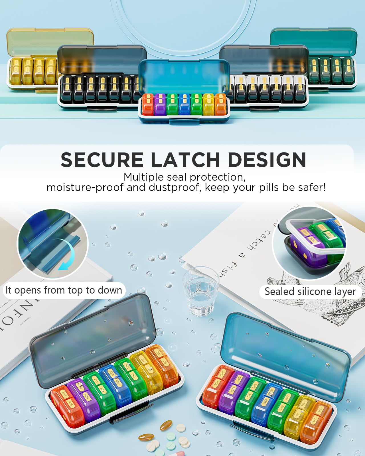 Pill Organizer 2 Times a Day, Large Weekly AM PM Pill Organizer, Acedada Twice Daily Pill Box 7 Day with Detachable Compartment, Big Medicine Container Case Holder for Vitamin Fish Oil Supplement, DG