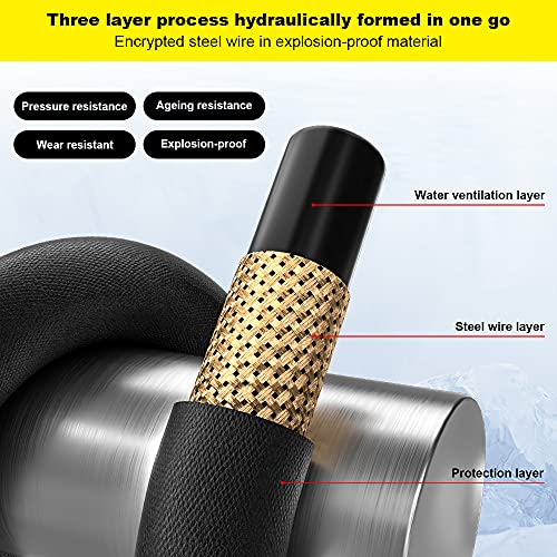 POHIR Pressure Washer Hose 50 ft with 3/8 Inch Quick Connect, Kink Resistant High Tensile Wire Braided,with 2 pcs M22 14mm Adapter Set, 4200 PSI Power Washer Hose