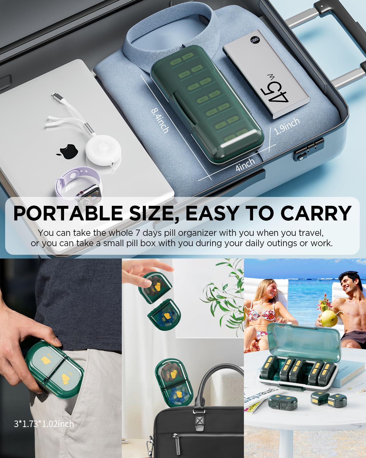 Pill Organizer 2 Times a Day, Large Weekly AM PM Pill Organizer, Acedada Twice Daily Pill Box 7 Day with Detachable Compartment, Big Medicine Container Case Holder for Vitamin Fish Oil Supplement, DG
