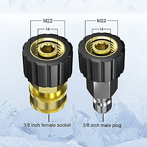 POHIR Pressure Washer Hose 50 ft with 3/8 Inch Quick Connect, Kink Resistant High Tensile Wire Braided,with 2 pcs M22 14mm Adapter Set, 4200 PSI Power Washer Hose