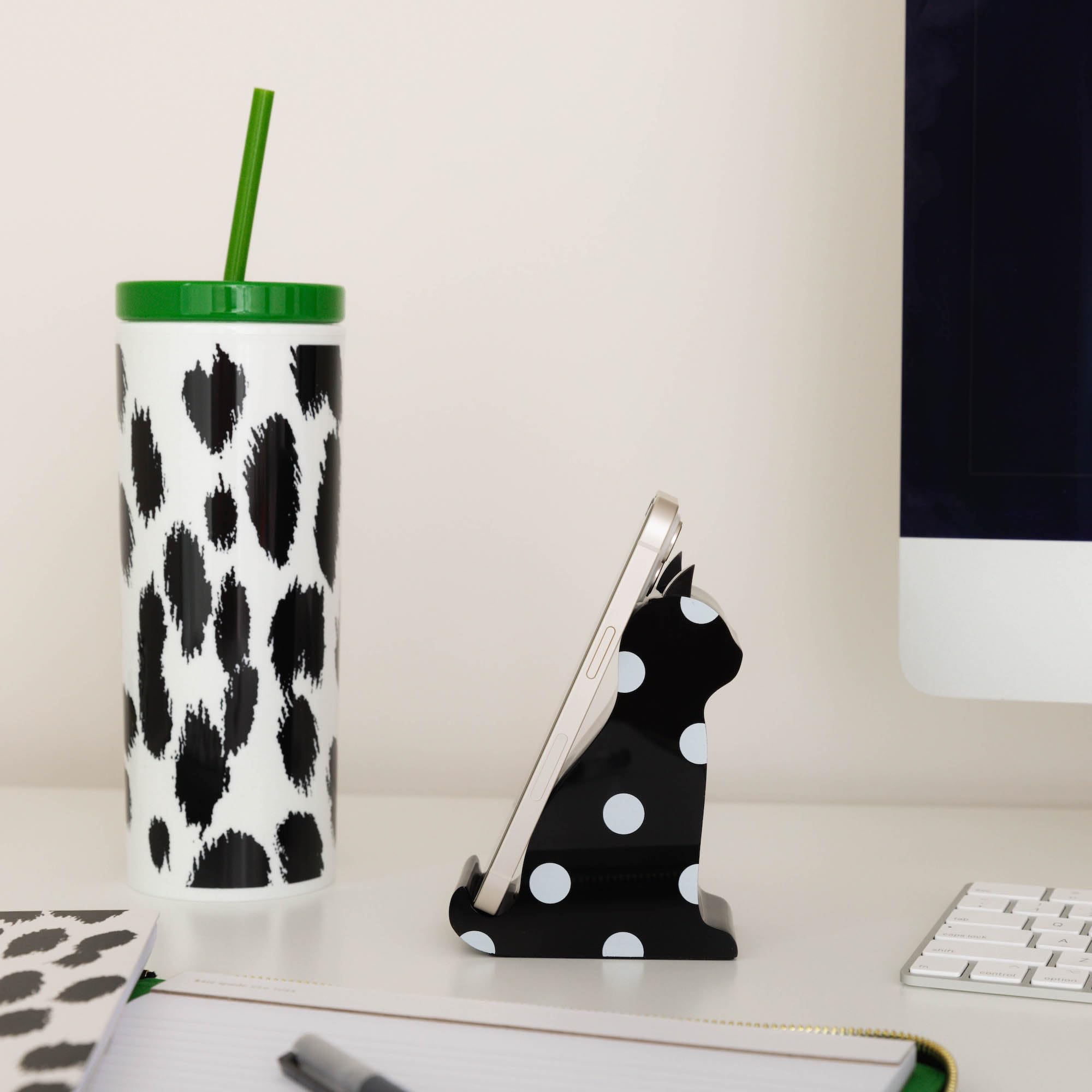 kate spade new york Acrylic Cell Phone Stand, Novelty Phone Holder for Desk, Black Cat (Picture Dot)
