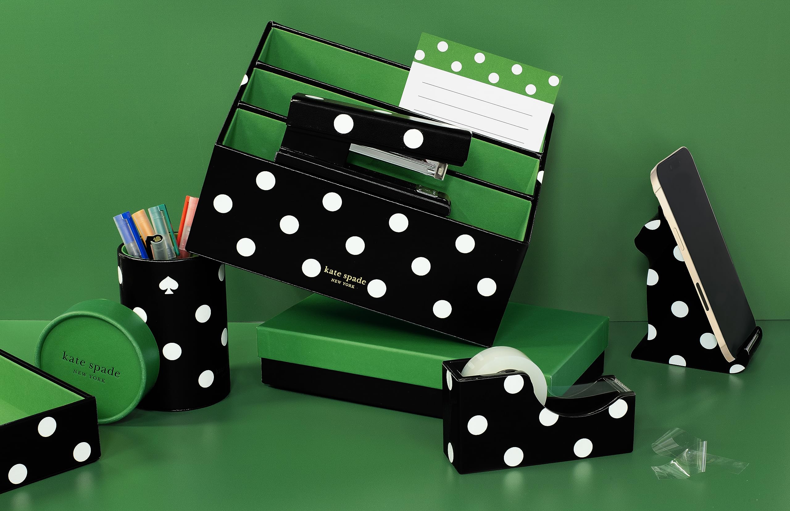 kate spade new york Acrylic Cell Phone Stand, Novelty Phone Holder for Desk, Black Cat (Picture Dot)