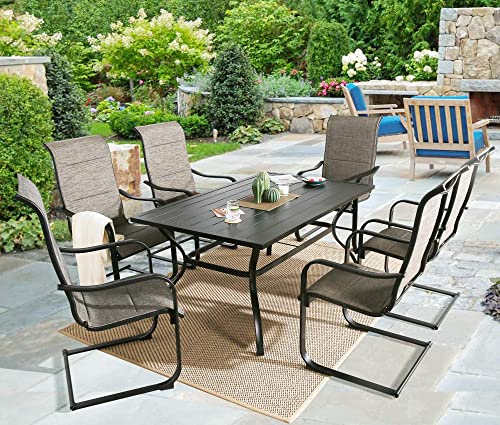 Patio Tree Outdoor Dining Chairs Patio C Spring Motion Chairs Outdoor Metal Sling Chairs with High Backrest, Set of 2