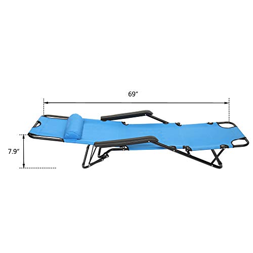 RHC-202 Portable Dual Purposes Extendable Folding Reclining Chair with Pillow, Zero Gravity Recliner Lawn Patio Outdoor Porch Beach Backyard Anti Gravity Chair Folding Reclining amping Chair Blue