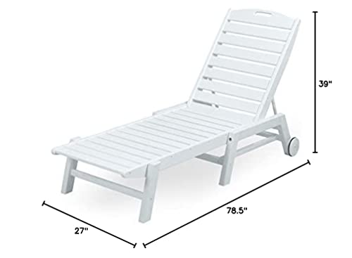POLYWOOD NAW2280WH Nautical Wheeled Chaise, Stackable, White