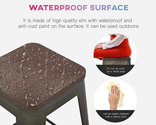 FDW 24 Inches Metal Bar Stools Set of 4 Counter Height Wood Seat Barstool Patio Stool Stackable Backless Stool Indoor Outdoor Metal Kitchen Stools Bar Chairs (Bronze)