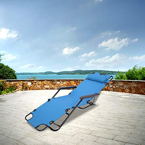 RHC-202 Portable Dual Purposes Extendable Folding Reclining Chair with Pillow, Zero Gravity Recliner Lawn Patio Outdoor Porch Beach Backyard Anti Gravity Chair Folding Reclining amping Chair Blue