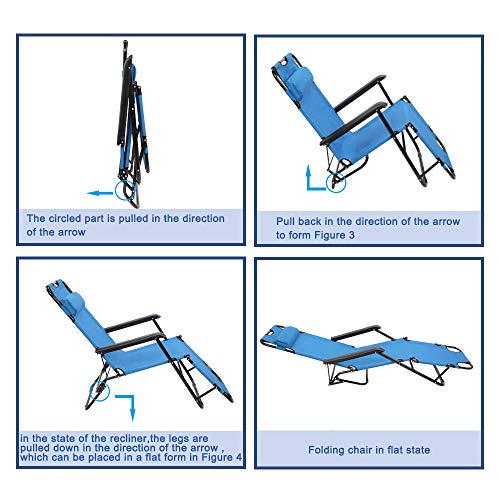 RHC-202 Portable Dual Purposes Extendable Folding Reclining Chair with Pillow, Zero Gravity Recliner Lawn Patio Outdoor Porch Beach Backyard Anti Gravity Chair Folding Reclining amping Chair Blue