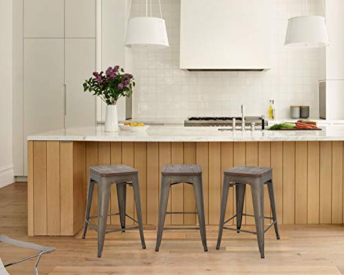 FDW 24 Inches Metal Bar Stools Set of 4 Counter Height Wood Seat Barstool Patio Stool Stackable Backless Stool Indoor Outdoor Metal Kitchen Stools Bar Chairs (Bronze)