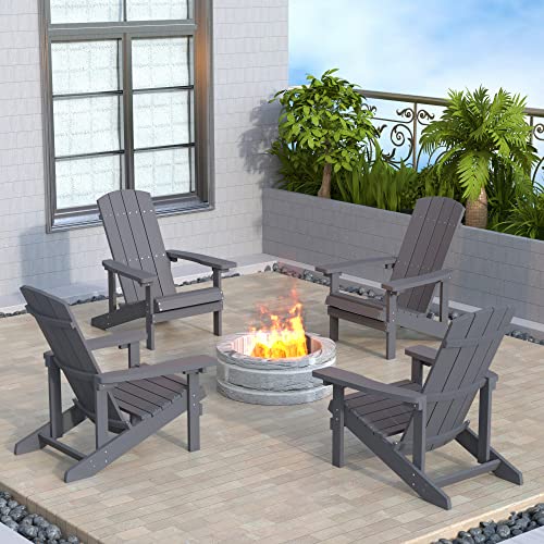 Aok Garden Adirondack Chairs Set of 2, Weather Resistant Hips Plastic Fire Pit Chairs, Modern Poly Adorondic Outside Chairs, 350 LBS Adirondack Chair for Easy Assembly, Grey