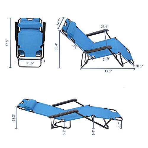 RHC-202 Portable Dual Purposes Extendable Folding Reclining Chair with Pillow, Zero Gravity Recliner Lawn Patio Outdoor Porch Beach Backyard Anti Gravity Chair Folding Reclining amping Chair Blue