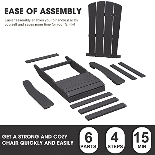 Aok Garden Adirondack Chairs Set of 2, Weather Resistant Hips Plastic Fire Pit Chairs, Modern Poly Adorondic Outside Chairs, 350 LBS Adirondack Chair for Easy Assembly, Grey