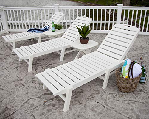 POLYWOOD NAW2280WH Nautical Wheeled Chaise, Stackable, White