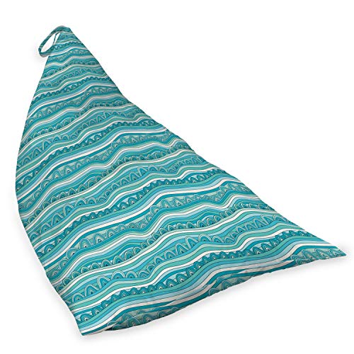Lunarable Blue and White Lounger Chair Bag, Hand-Drawn Style Wave Pattern Sea Inspired Ocean Ornament, High Capacity Storage with Handle Container, Lounger Size, Pale Blue Turquoise
