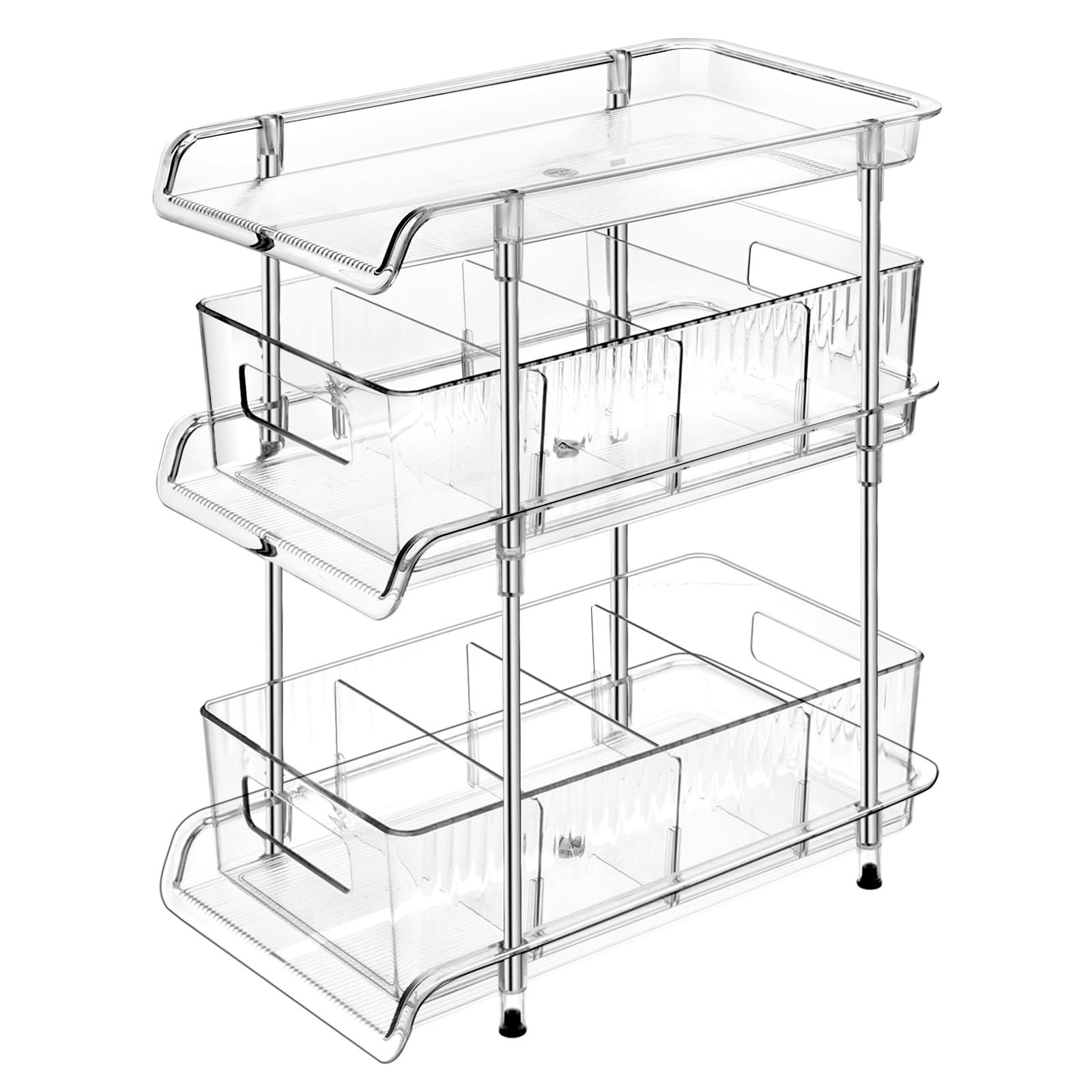 XINYA BAO 3 Tier Clear Bathroom Organizer | Multi-Purpose Pull-Out Pantry Storage | Under Sink Closet Organizers | Vanity Skincare Cosmetic Medicine Bins