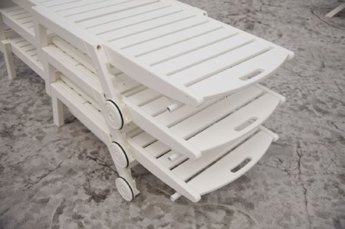 POLYWOOD NAW2280WH Nautical Wheeled Chaise, Stackable, White