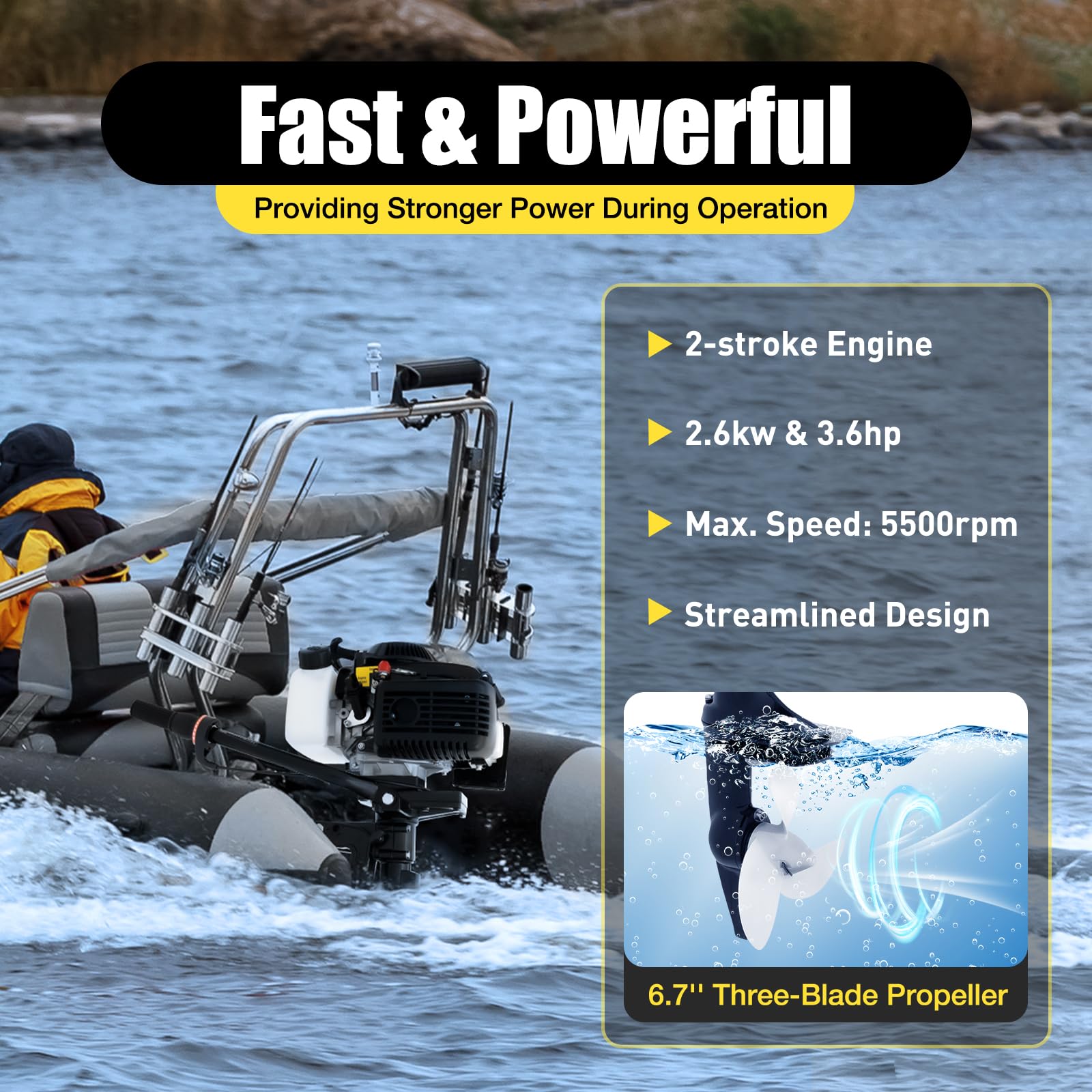 WenDissy 4 Stroke Outboard Motor Boat Engine, Marine Boat Motor with Air Cooling System and Manual Pull Start for Inflatable Fishing Boats Yachts Water Sport Tools