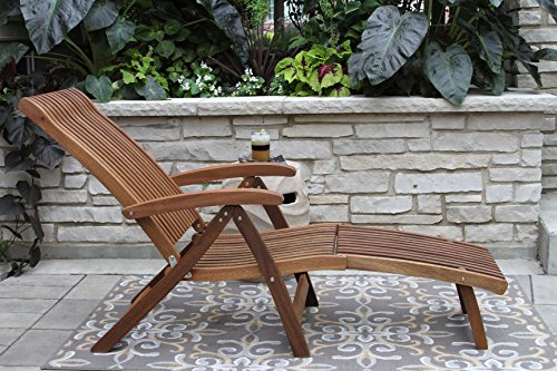 Outdoor Interiors VC7080 Eucalyptus Venetian 5 Position Steamer/Lounger with Ottoman