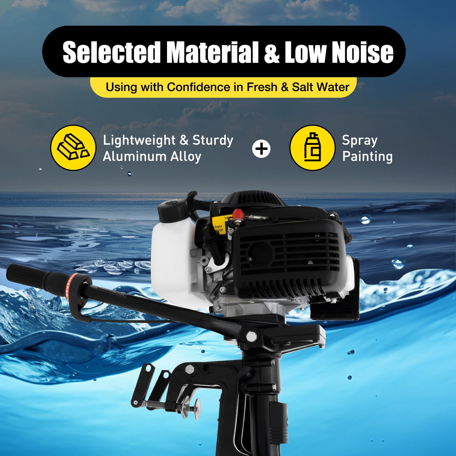 WenDissy 4 Stroke Outboard Motor Boat Engine, Marine Boat Motor with Air Cooling System and Manual Pull Start for Inflatable Fishing Boats Yachts Water Sport Tools